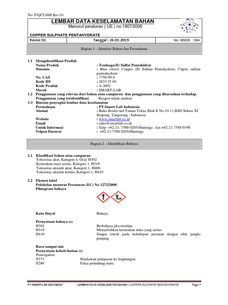 MSDS Copper Sulphate Pentahydrate (Indo) | PDF | Teknologi & Rekayasa