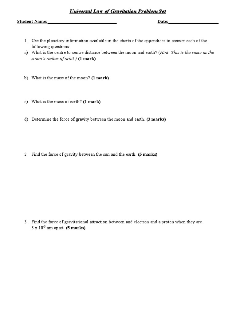 Universal Gravitation Problem Set Guide | PDF | Teaching Methods ...