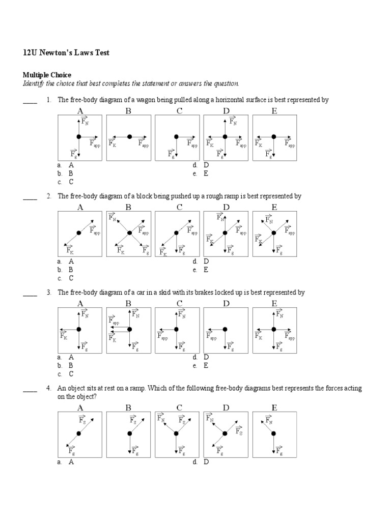 12u Newtons Multiple Choice | PDF | Newton's Laws Of Motion | Force