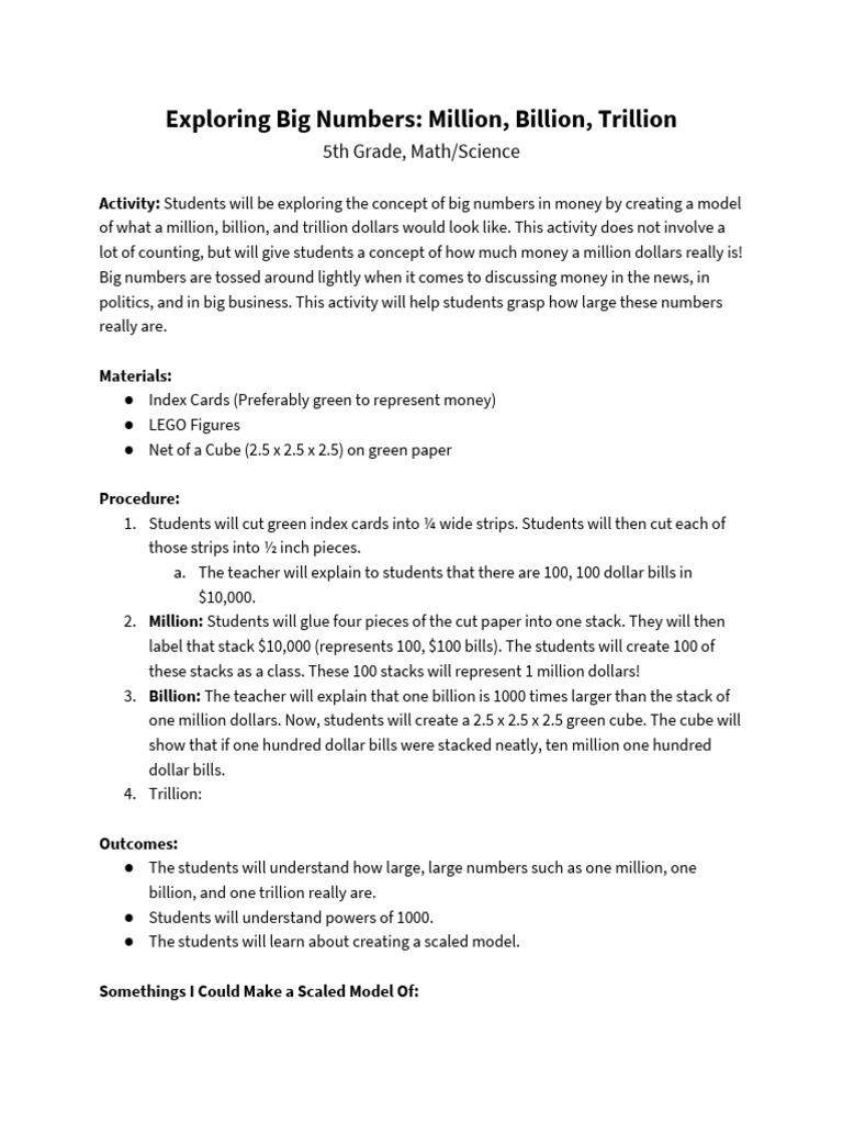 Exploring Big Numbers Million Billion Trillion | PDF | Finance & Money ...
