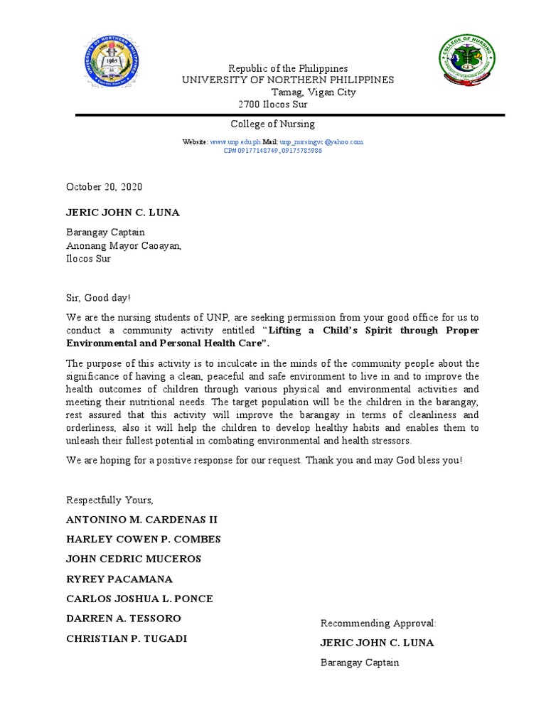 Communication Letter To The Barrangay Captain | PDF