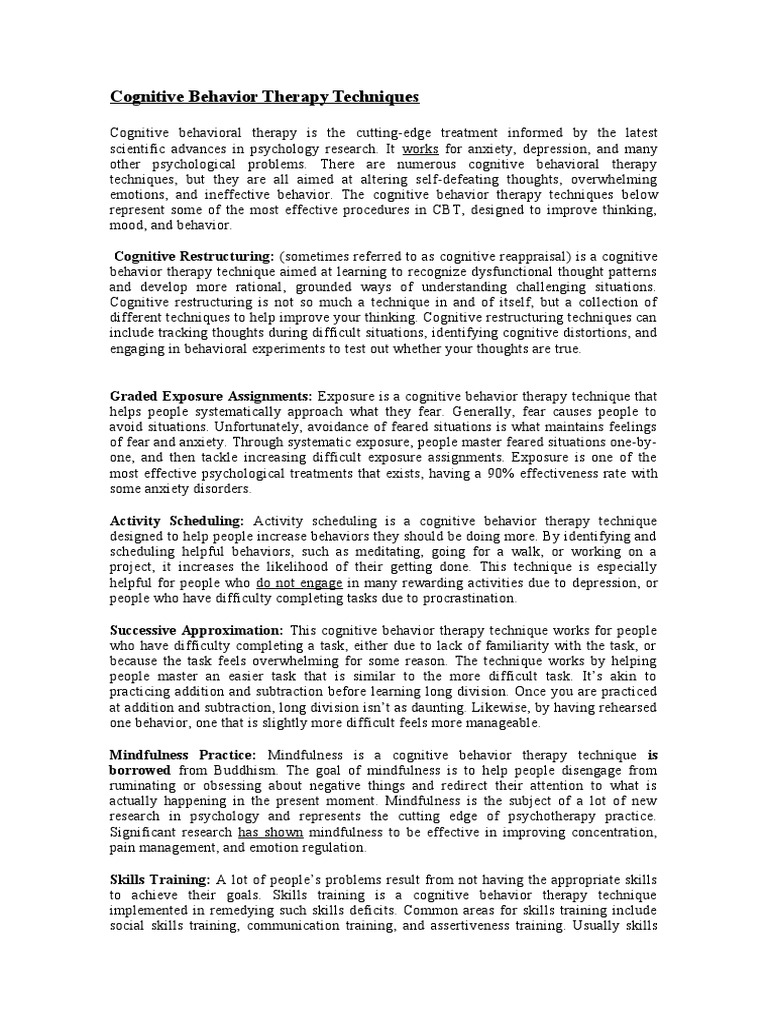 TEXTO - Cognitive Behavior Therapy Techniques | PDF | Cognitive ...