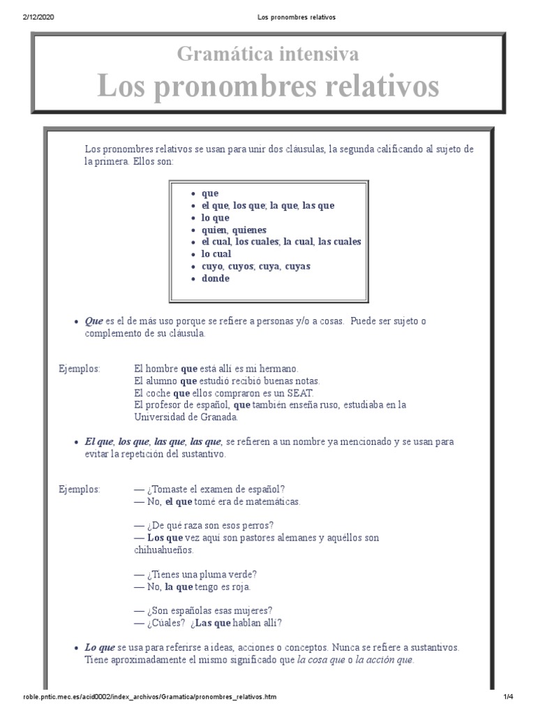 Los Pronombres Relativos | PDF | Gramática | Sintaxis