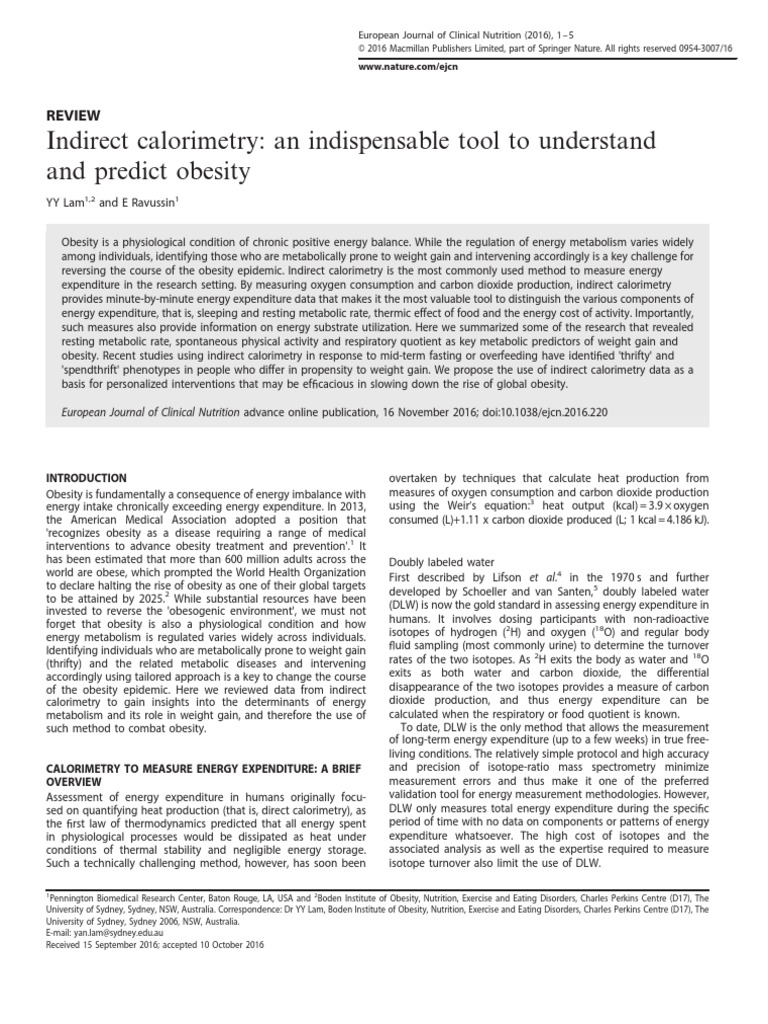 Indirect Calorimetry - An Indispensable Tool To Understand and Predict ...
