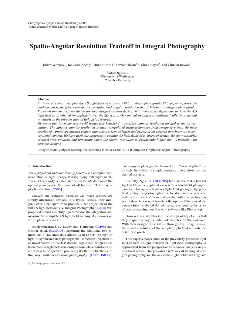Spatio-Angular Resolution Tradeoff in Integral Photography | PDF ...