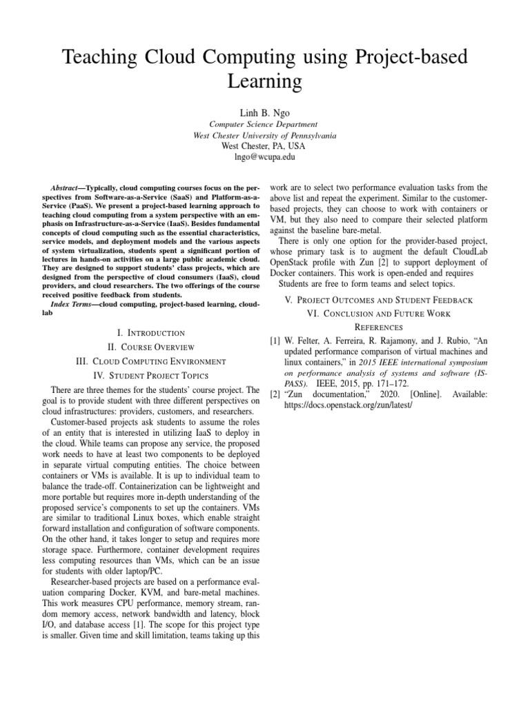Teaching Cloud Computing Using Project-Based Learning: Linh B. Ngo | PDF | Virtual Machine ...