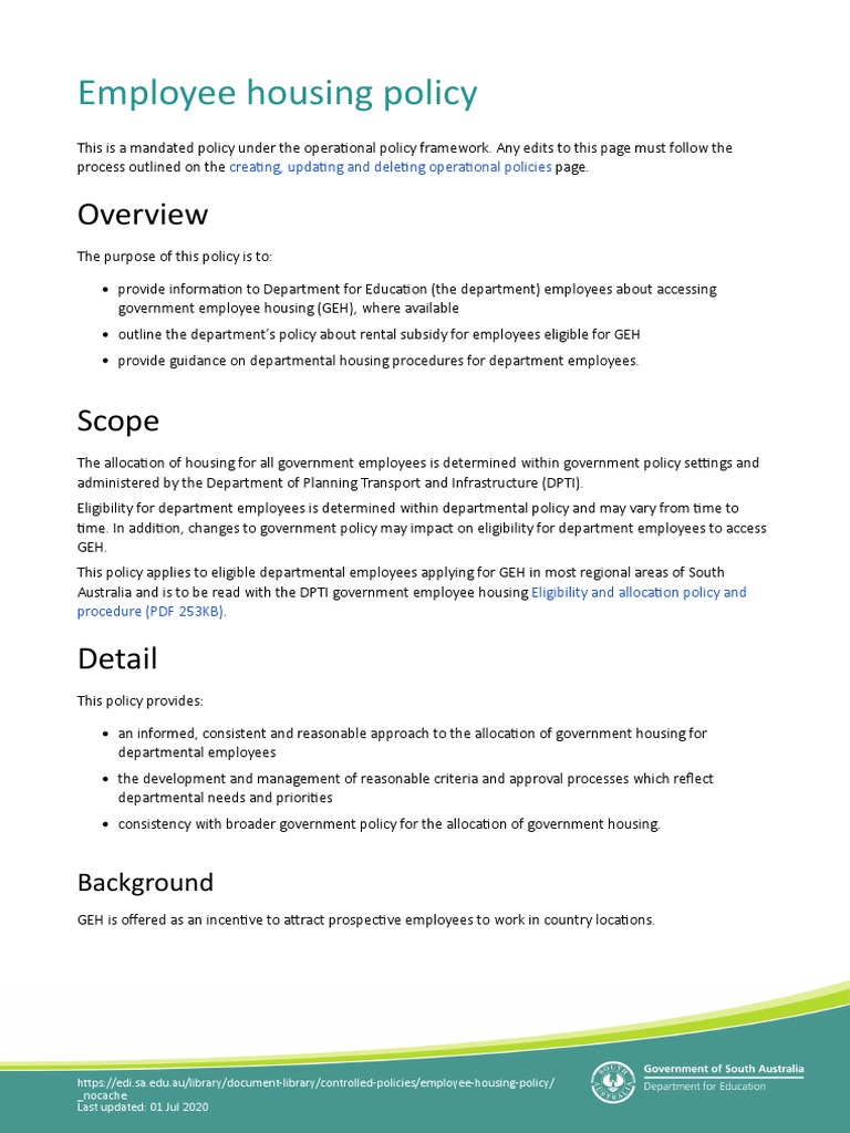 Employee Housing Policy | PDF | Parental Leave | Lease
