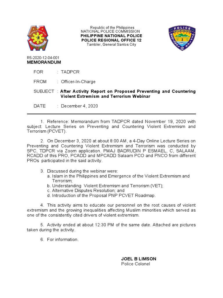 Memorandum: Republic of The Philippines National Police Commission | PDF