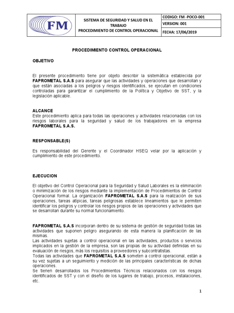 Anexo 15..procedimiento de Control Operacional | PDF