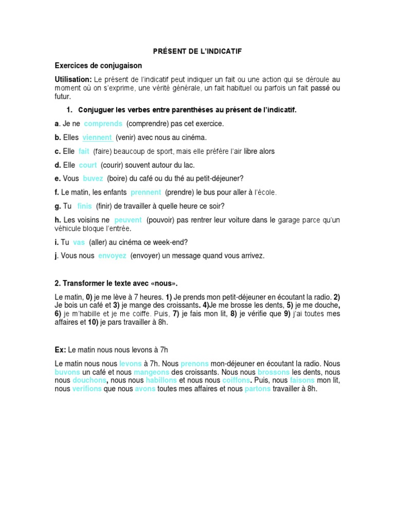 Activité Verbes Indicatif Présent - SHELLCY BERNAL | PDF | Arts du ...