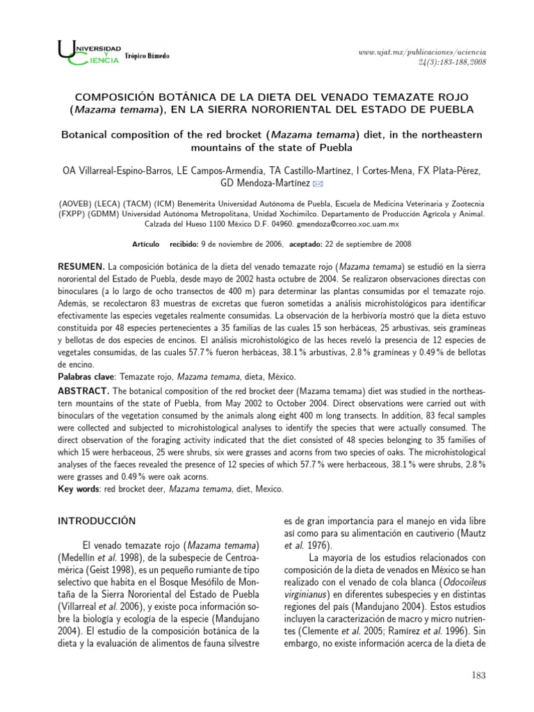 Dieta del Venado Temazate en Puebla | PDF | Venado de cola blanca ...