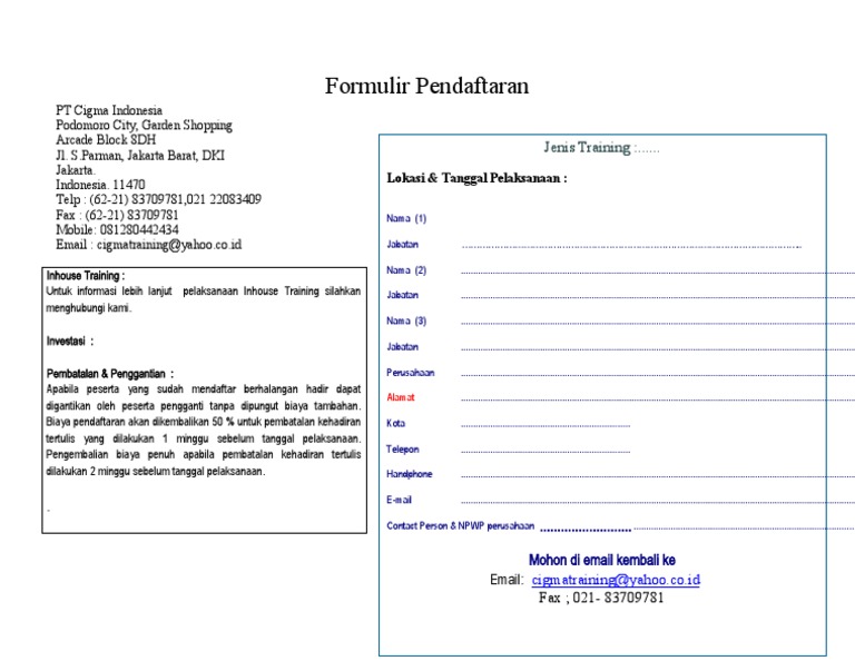 Formulir Pendaftaran Kosong | PDF