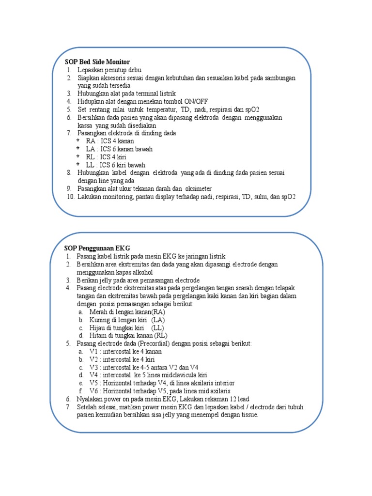 SOP Bed Side Monitor, EKG, PREJARU | PDF