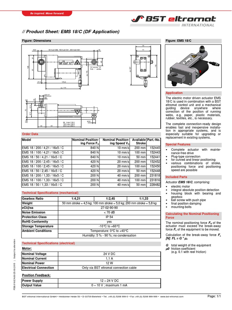 EMS 18 Electric Actuator Datasheet | PDF | Power Supply | Equipment