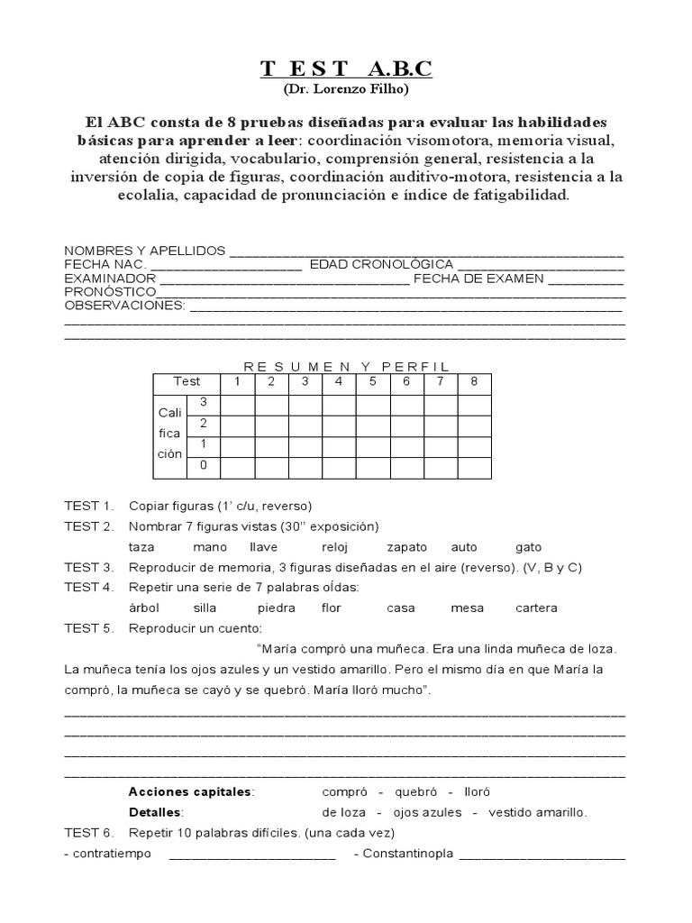 Test ABC | Descargar gratis PDF | Papel