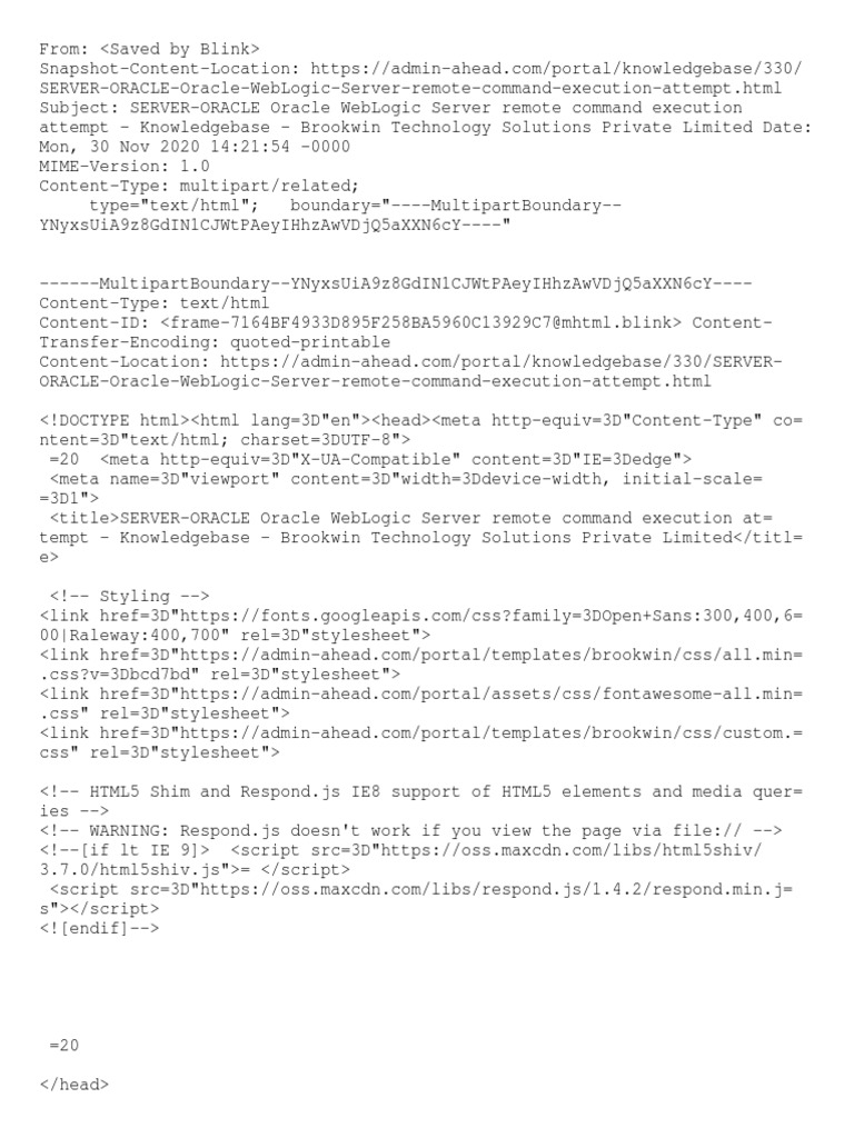 Server Oracle Oracle Weblogic Server Remote Command Execution Attempt Knowledgebase Brookwin 8618
