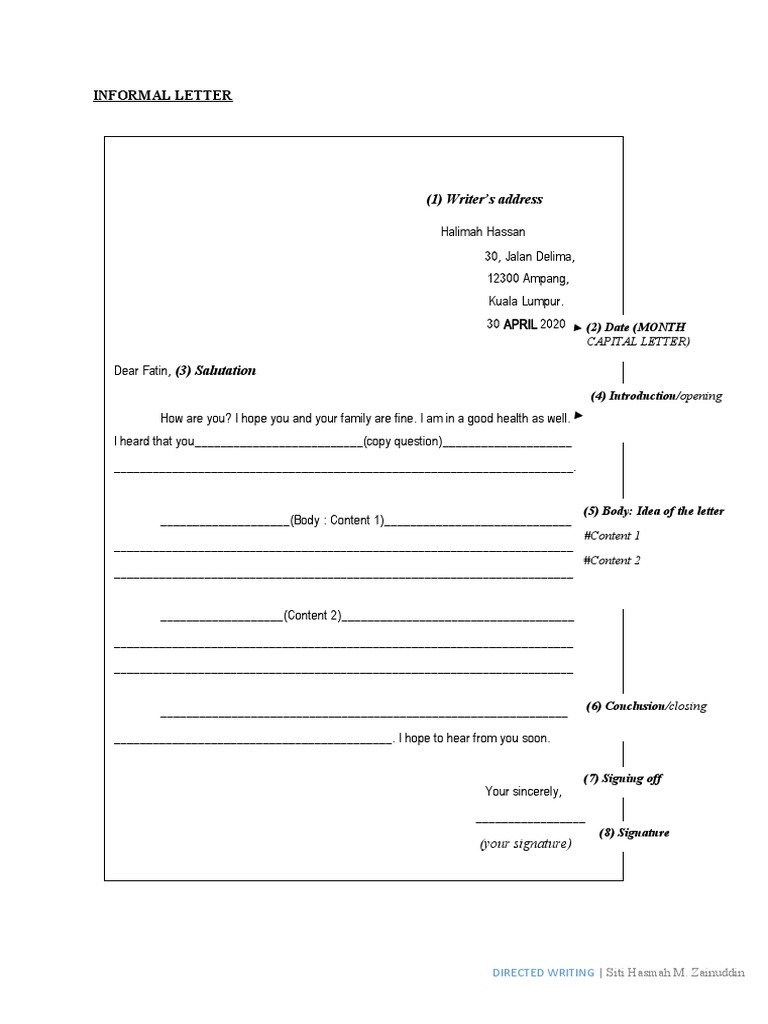 Writer's Address: Informal Letter | PDF | Cultural Conventions ...