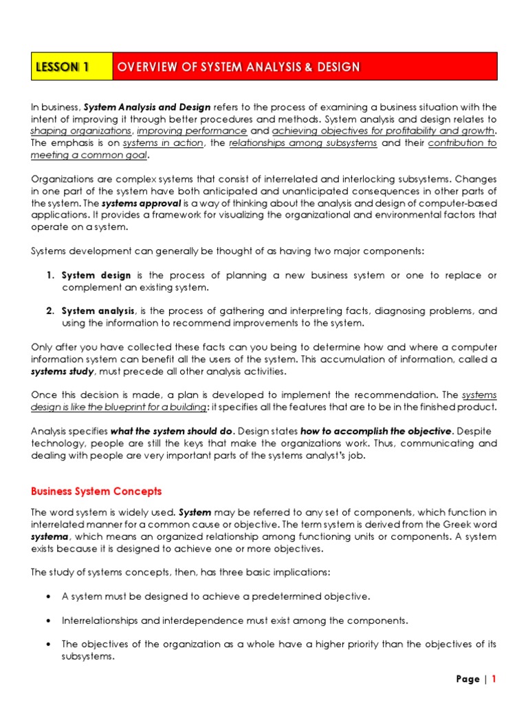 LESSON 1 - Overview of System Analysis & Design | PDF | System | Conceptual Model