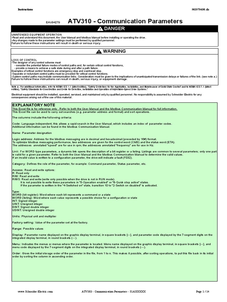 ATV310 Communication Parameters Guide | PDF | Integer (Computer Science ...