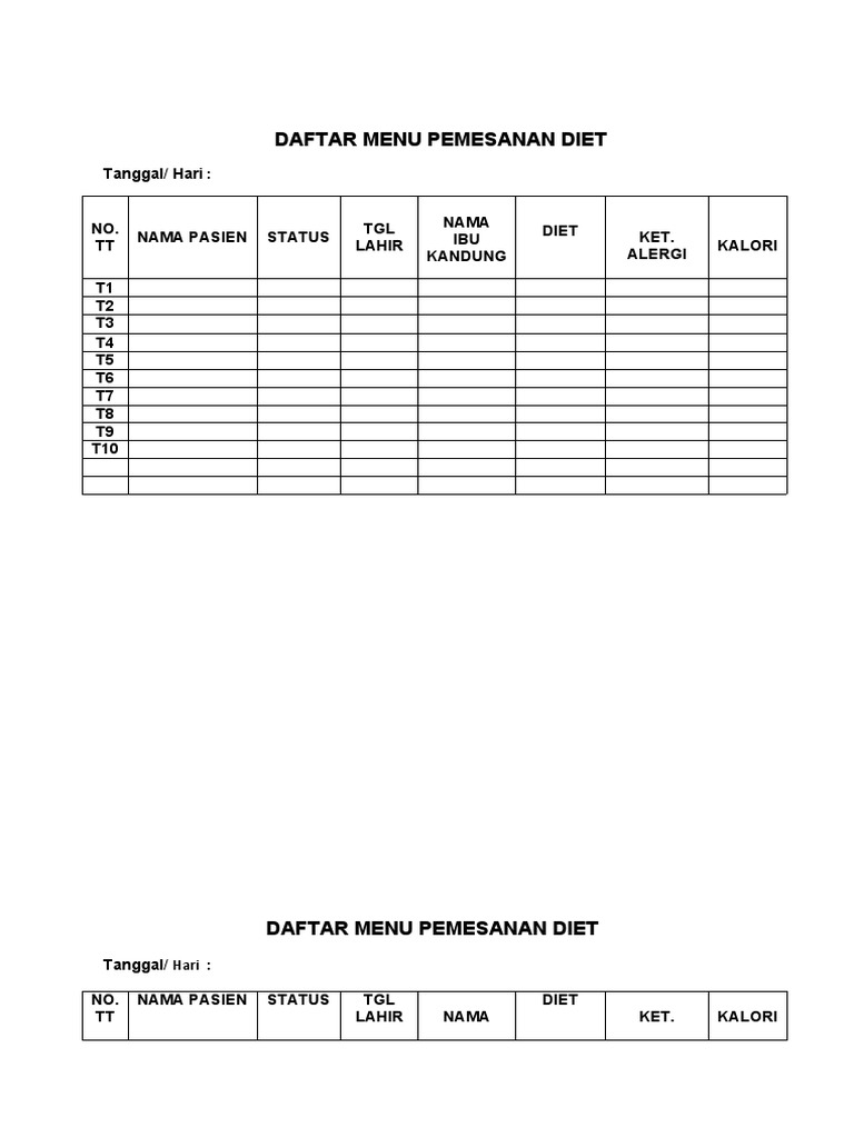 Form Pemesanan Diet | PDF