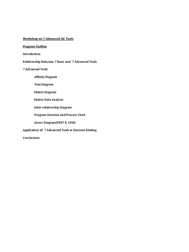 Workshop On 7 Advanced QC Tools | PDF