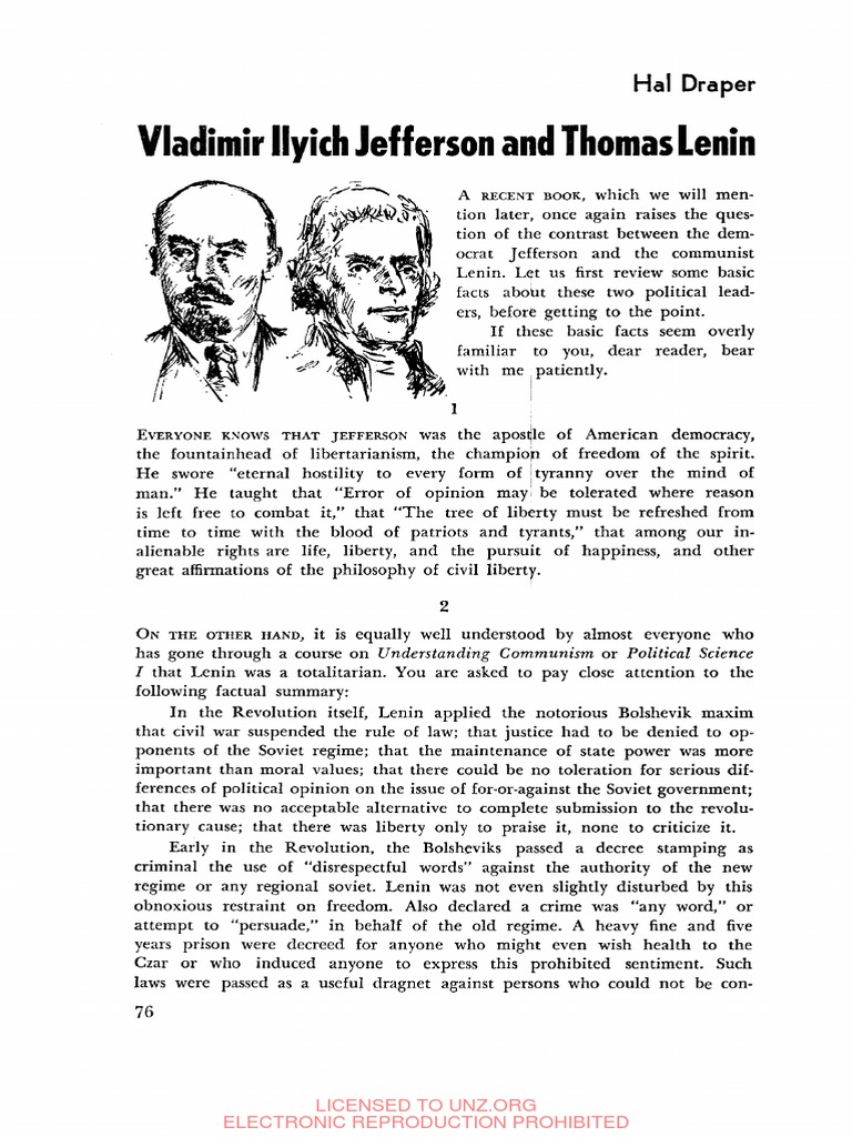 Draper - 1964 - Vladimir Ilyich Jefferson and Thomas Lenin | PDF ...