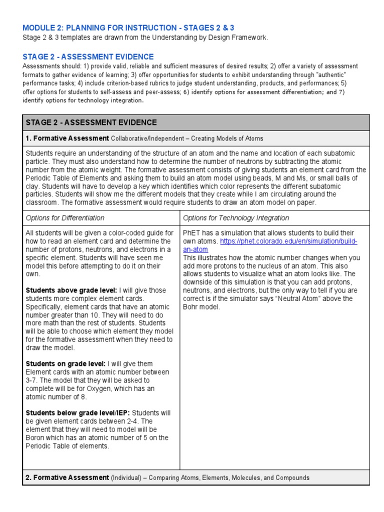 Stage 2 - Assessment Evidence: Module 2: Planning For Instruction ...