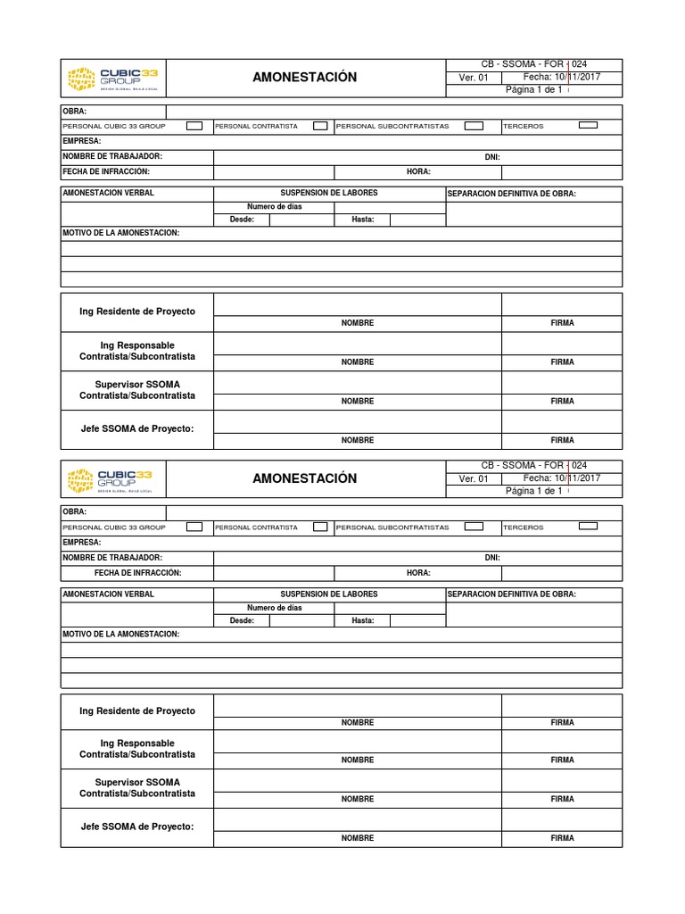 CB33-SSOMA-FOR-024 - Formato Amonestación | PDF | Business