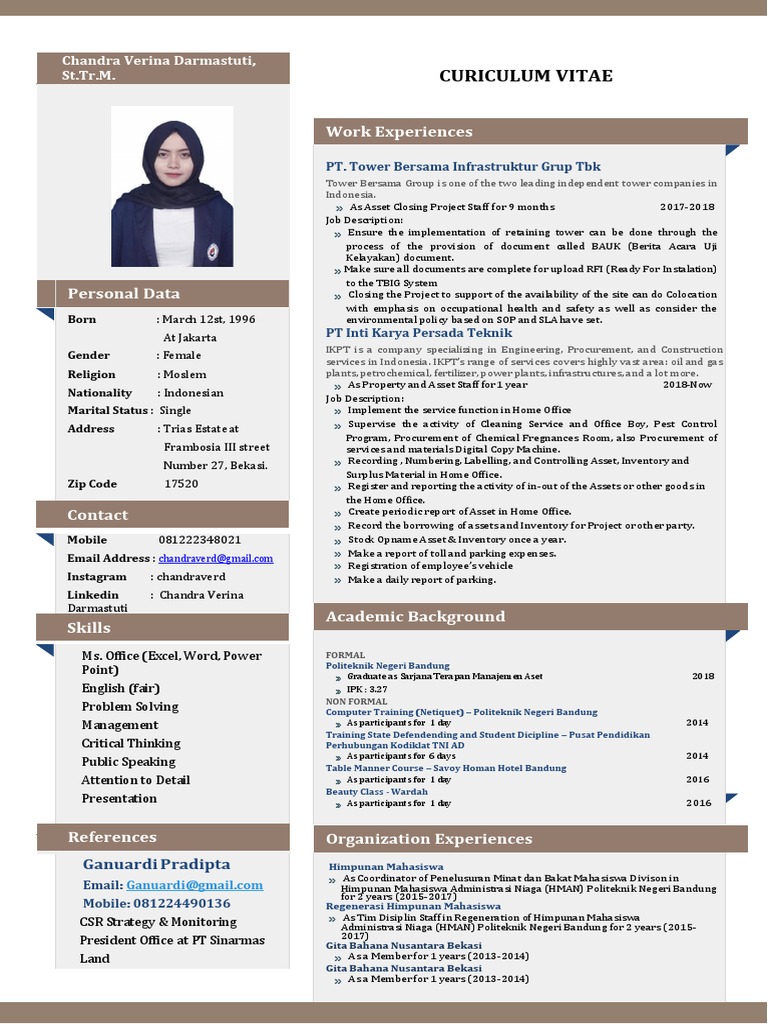 CV - Chandra Verina Darmastuti | PDF | Business