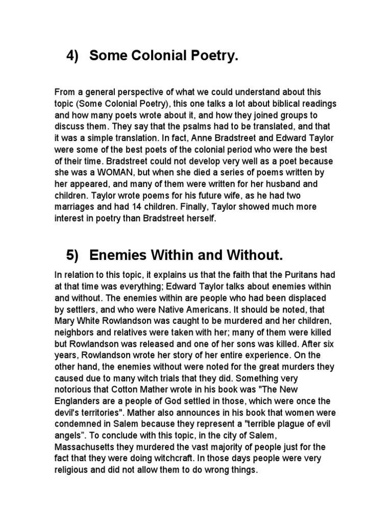 Colonial Poetry and Puritan Conflicts | PDF