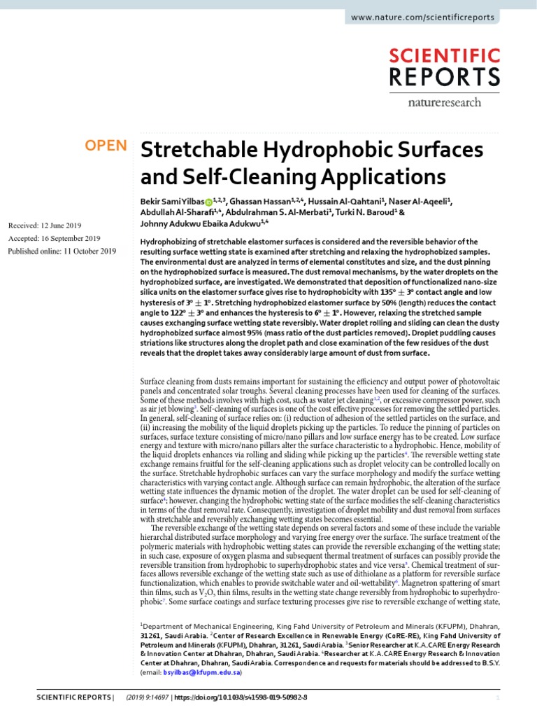 Stretchable Hydrophobic Surfaces and Self-Cleaning Applications | PDF ...