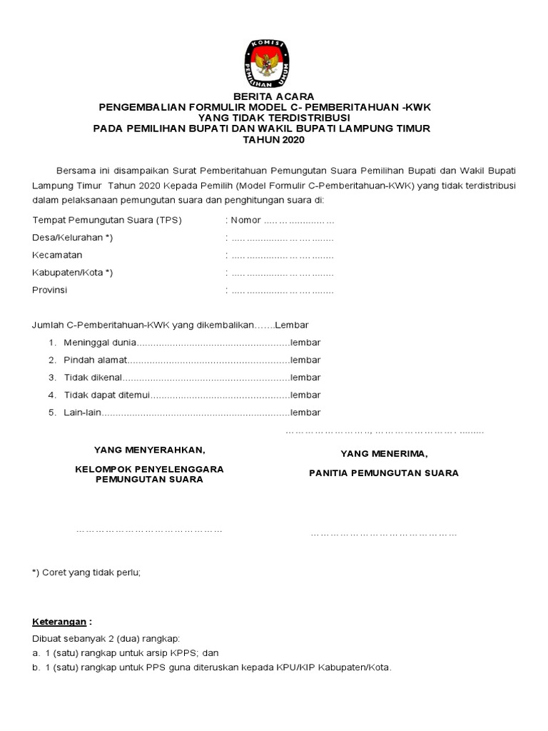 Ba-Pengembalian Formulir Model C Pemberitahuan-Kwk | PDF