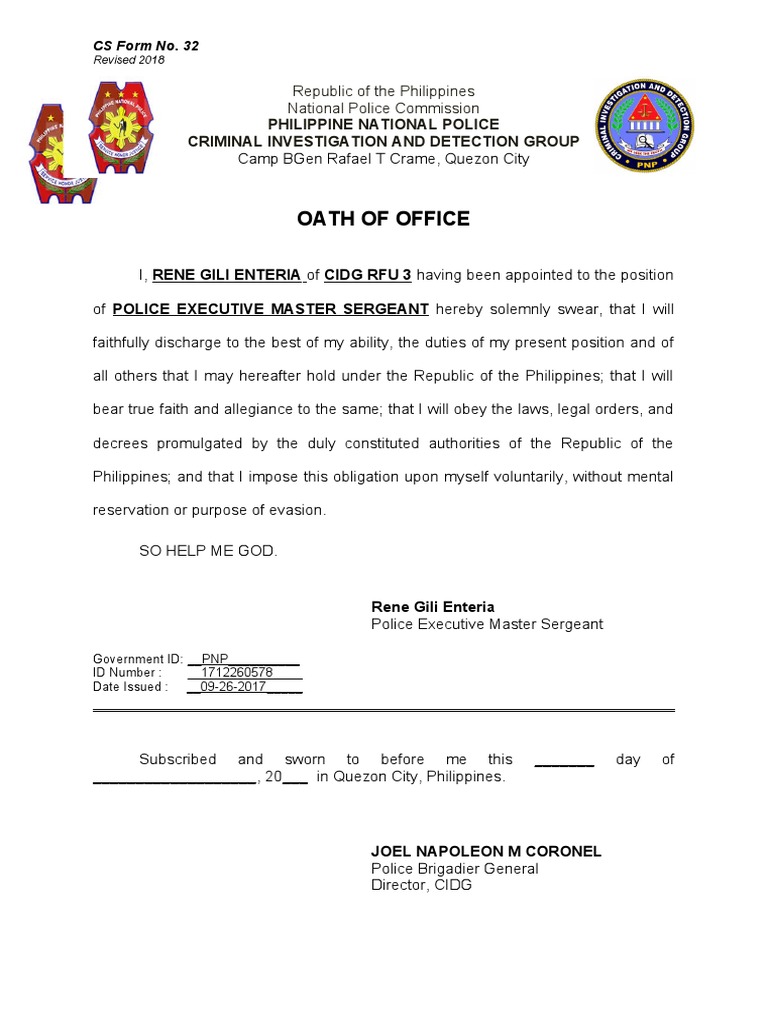 Oath of Office: Philippine National Police Criminal Investigation and ...