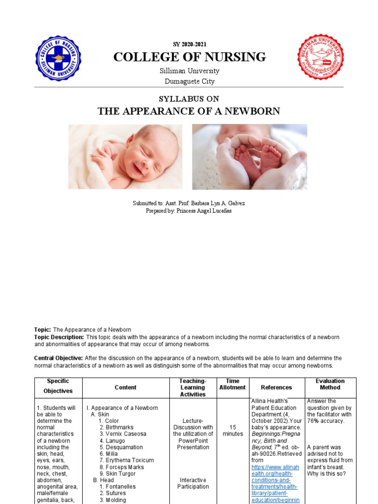 Appearance of The Baby-Syllabus | PDF | Infants | Pregnancy