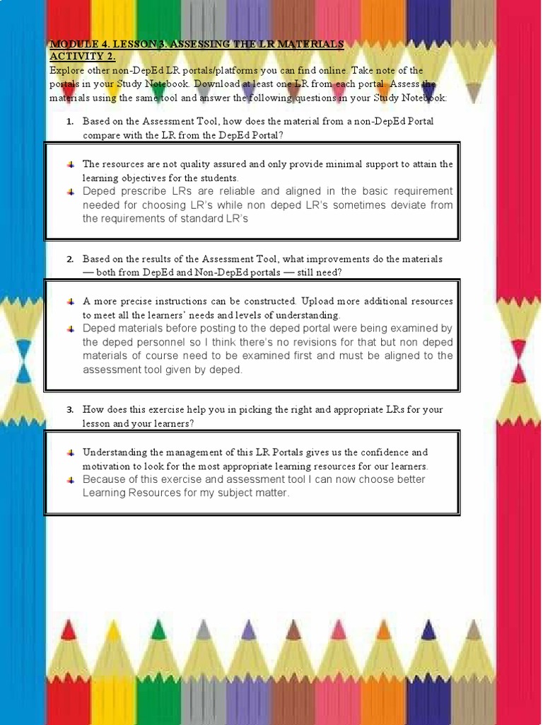 Module 4. Lesson 3. Assessing The LR Materials Activity 2 | PDF | Career & Growth | Computers