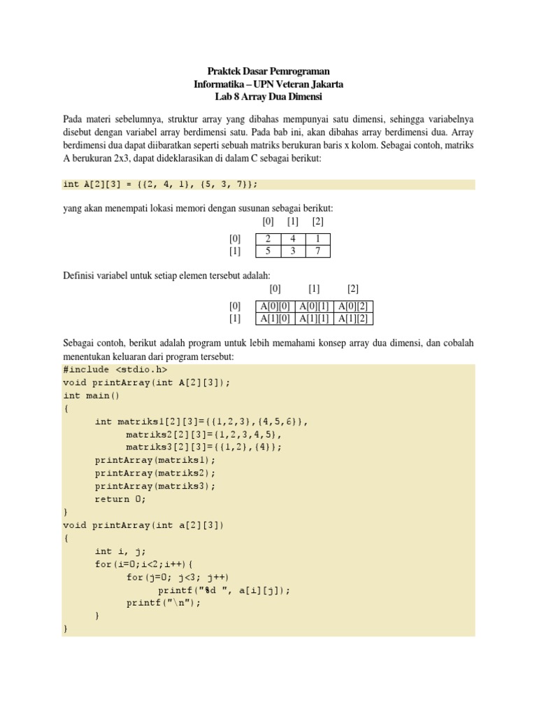 Array 2D: Panduan & Latihan | PDF