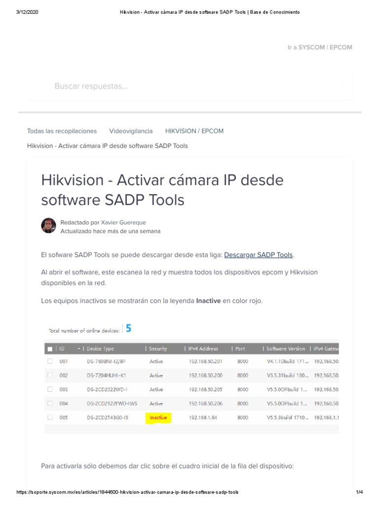 Hikvision - Activar Cámara IP Desde Software SADP Tools - Base de ...
