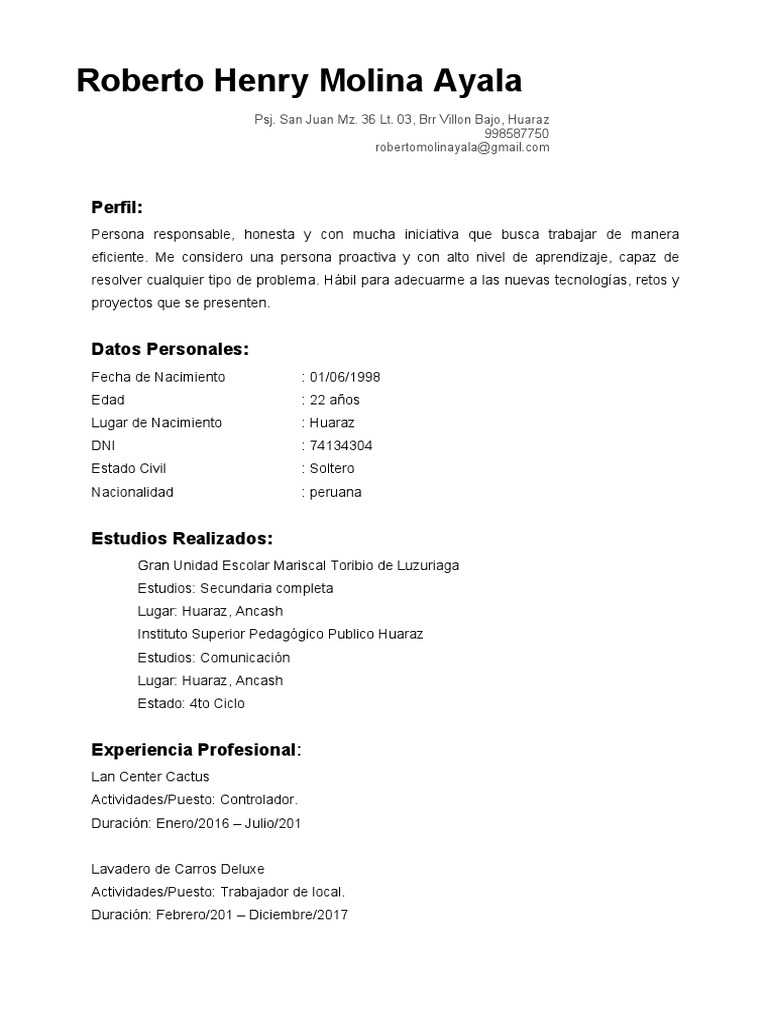 Curriculum Vitae Roberto | PDF