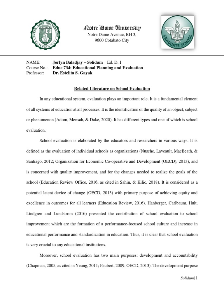 School Evaluation Lit Review | PDF | Education Reform | Evaluation