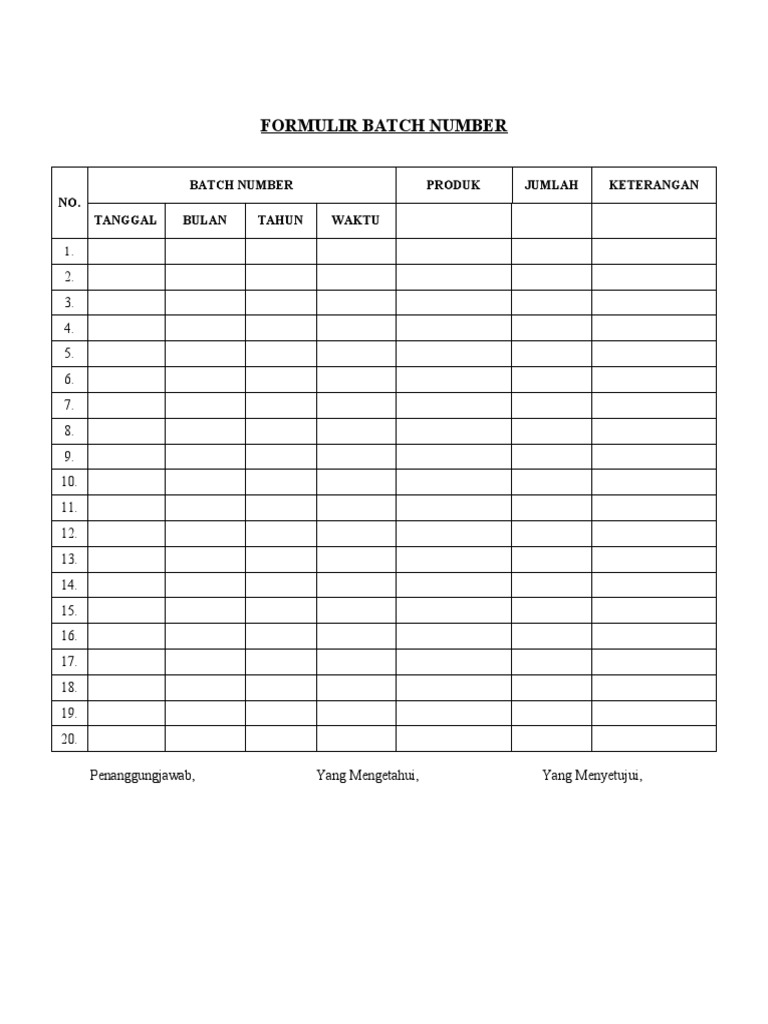 Form Contoh Batch Number | PDF