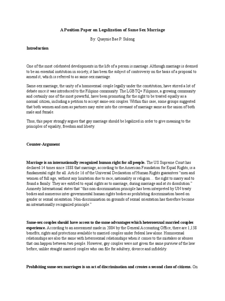 Legalization of Same Sex Marriage Promotes Equality | PDF | Same Sex ...