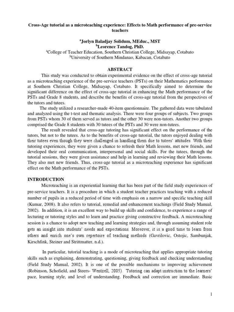 Cross Age Tutoring | PDF | Tutor | P Value