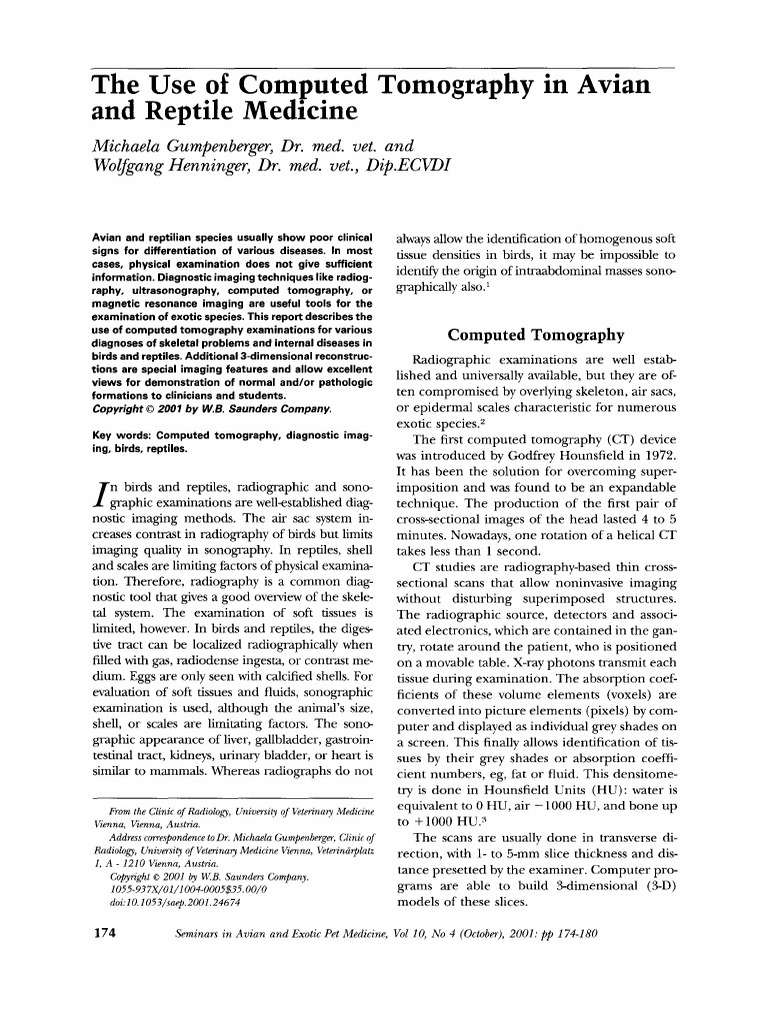 The Use of Computed Tomography in Avian | PDF | Medical Imaging | Ct Scan