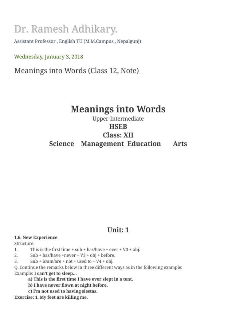 Class 12 Meaning Into Words All Grammatical Concepts | PDF ...