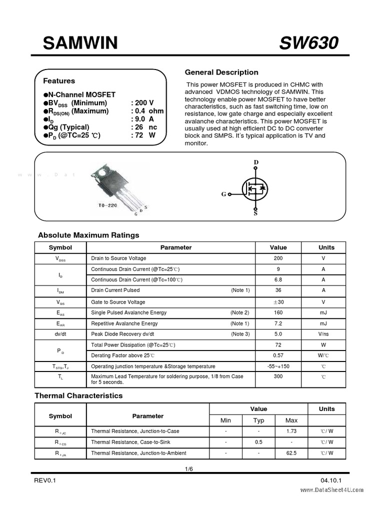 Samwin: General Description Features | PDF | Field Effect Transistor ...