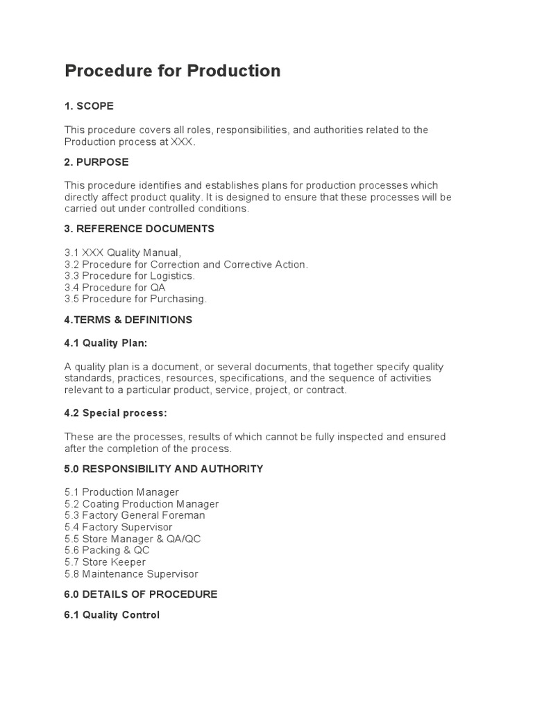 Procedure For Production | PDF | Packaging And Labeling | Quality Assurance