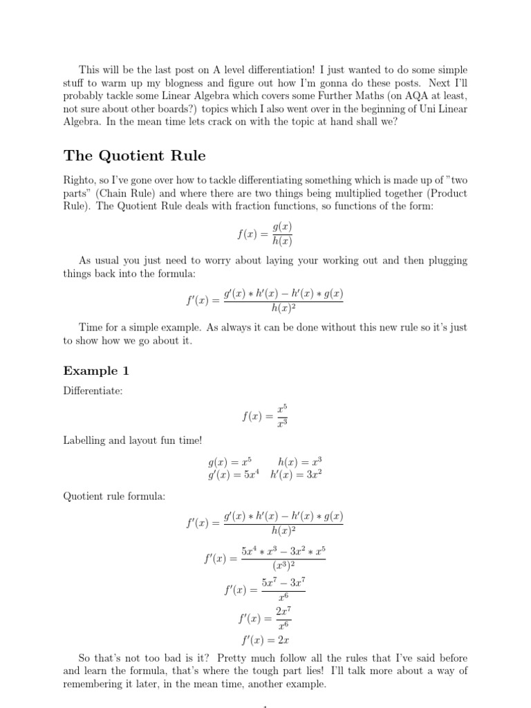 Quotient Rule | PDF | Theoretical Physics | Teaching Mathematics