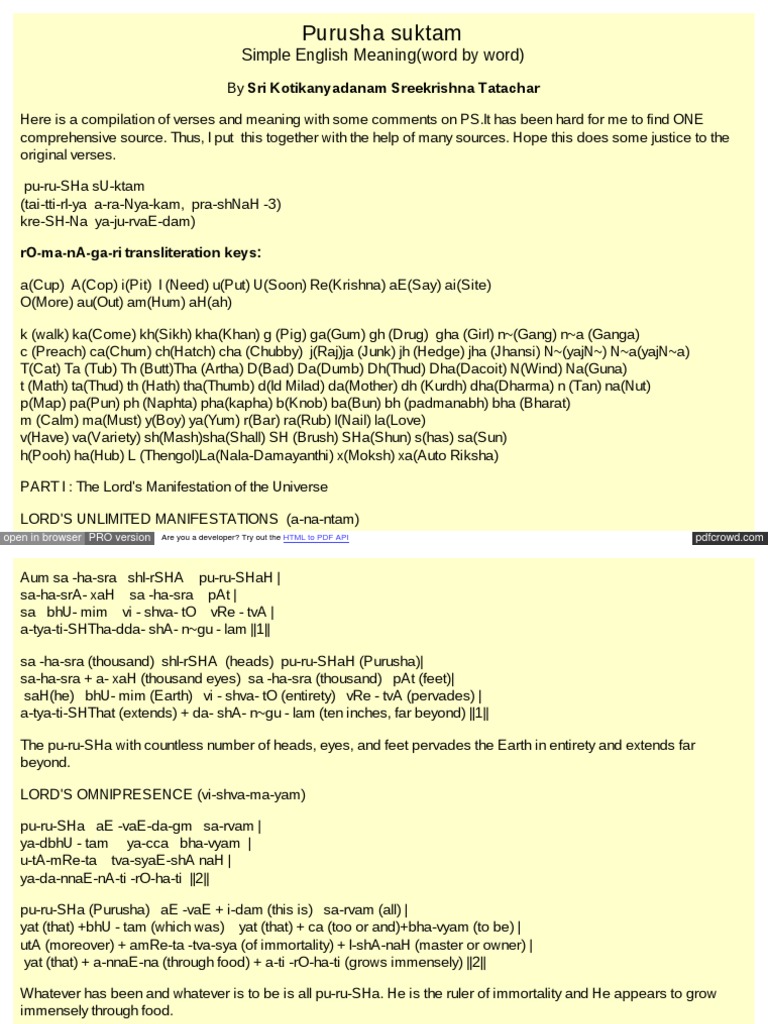 Purusha Sooktm Word by Word Meaning | PDF | Sacrifice | Hindu Philosophy