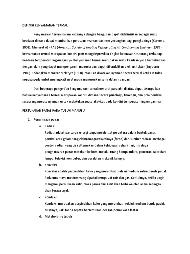 Definisi Kenyamanan Termal & Perpindahan Panas | PDF