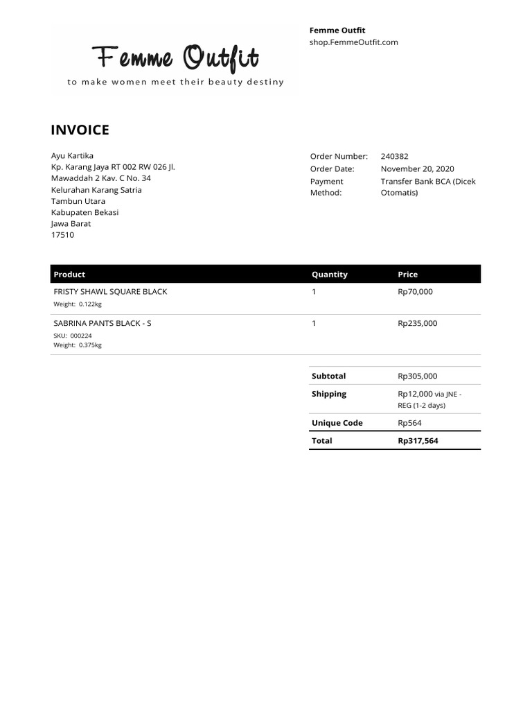Invoice: Product Quantity Price | PDF